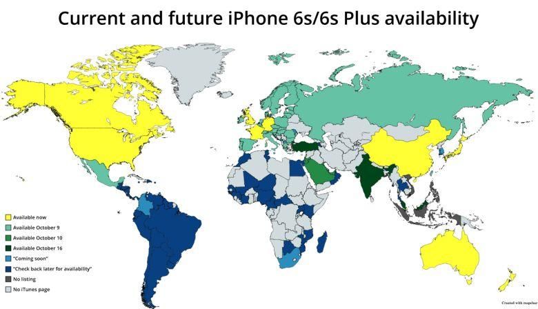 These detailed world maps highlight all the territories the iPhone 6s ...